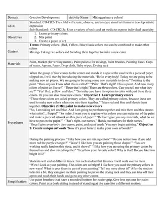 Preschool Aesthetic Lesson Plan | PDF