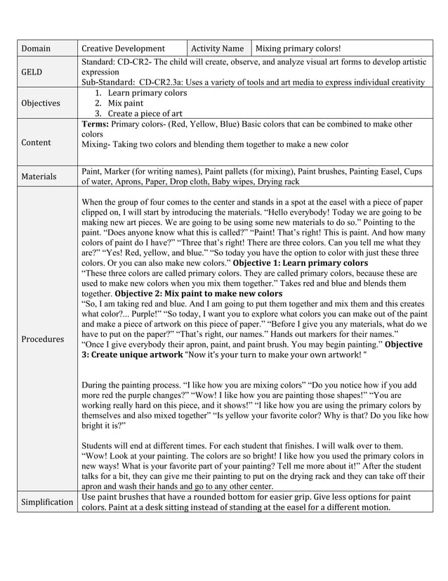 Preschool Aesthetic Lesson Plan | PDF