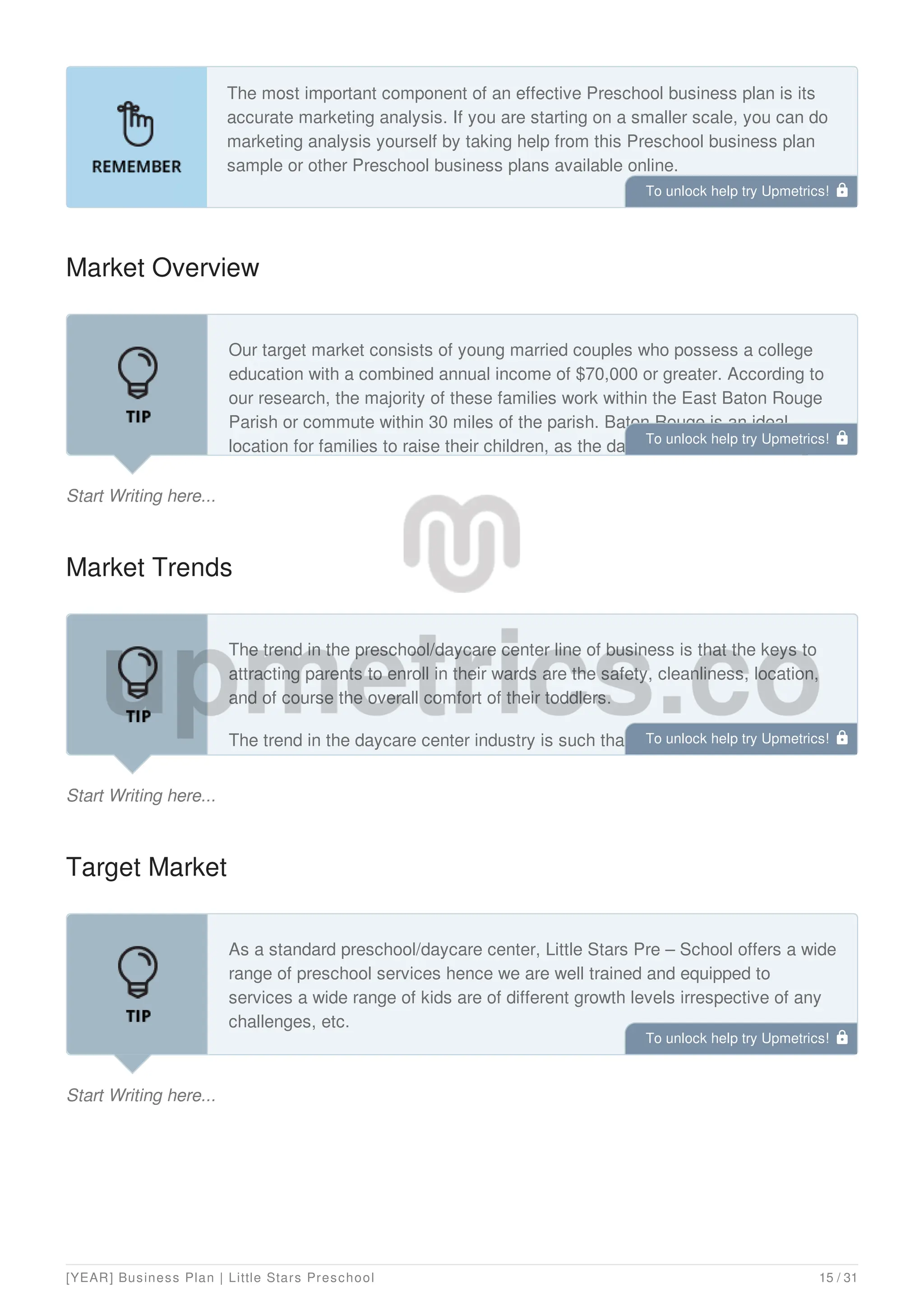 Preschool Business Plan Example | Upmetrics | PDF
