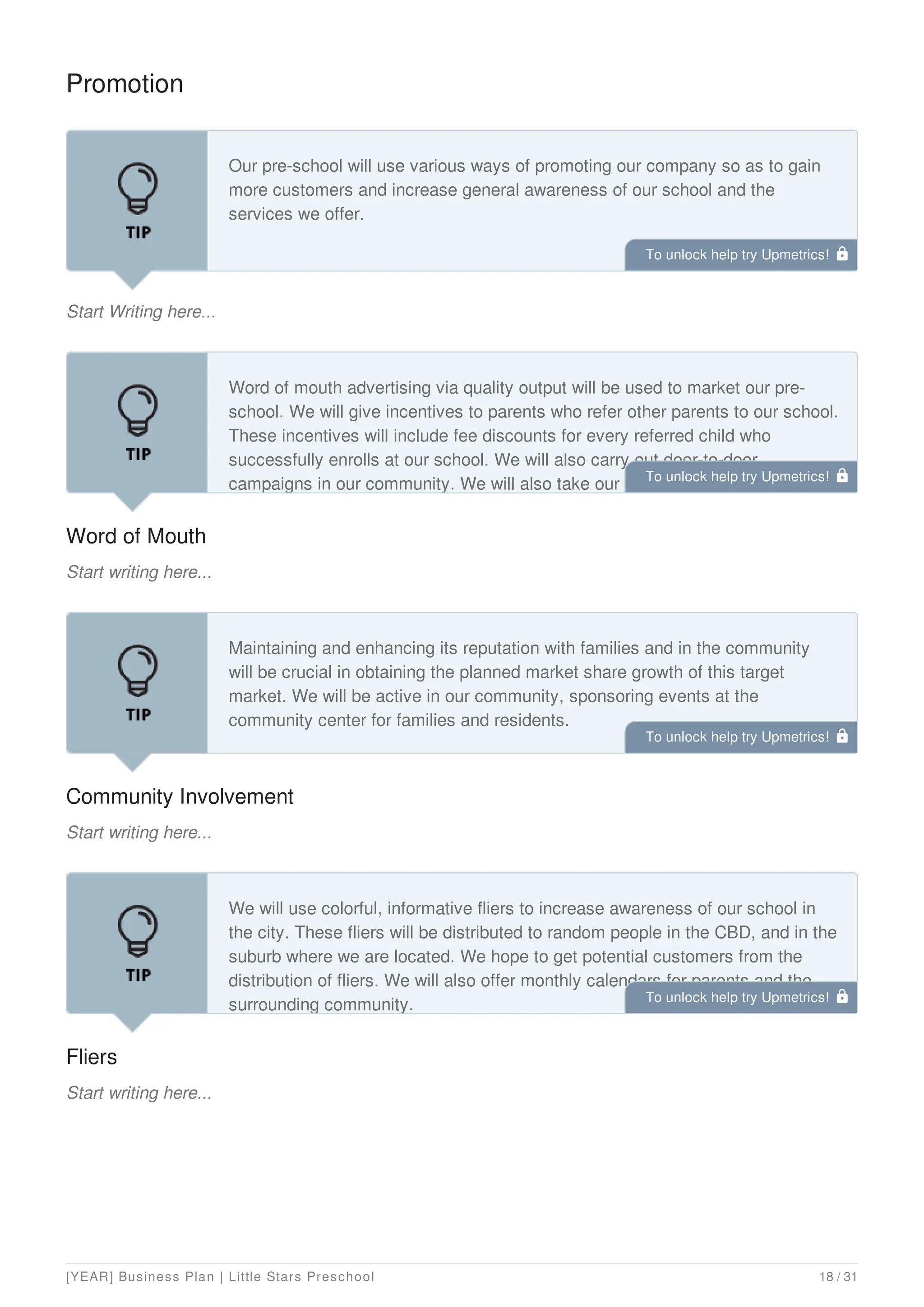 Preschool Business Plan Example | Upmetrics | PDF