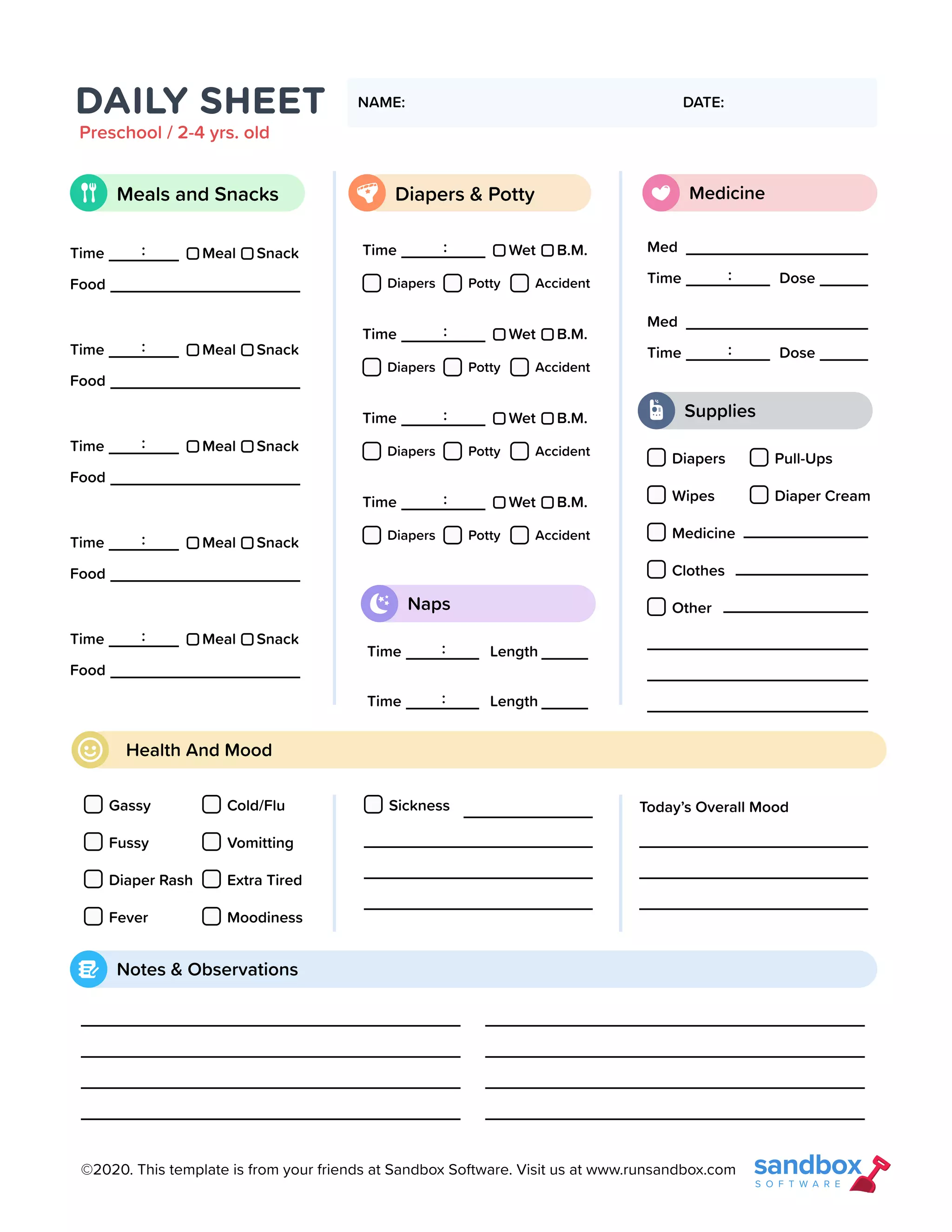 Preschool Daily Sheet with Icons | PDF | Parenting Babies and Toddlers ...
