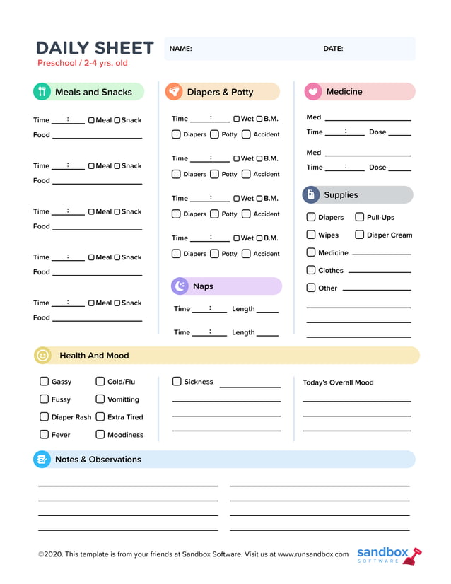 Preschool Daily Sheet with Icons | PDF | Parenting Babies and Toddlers ...