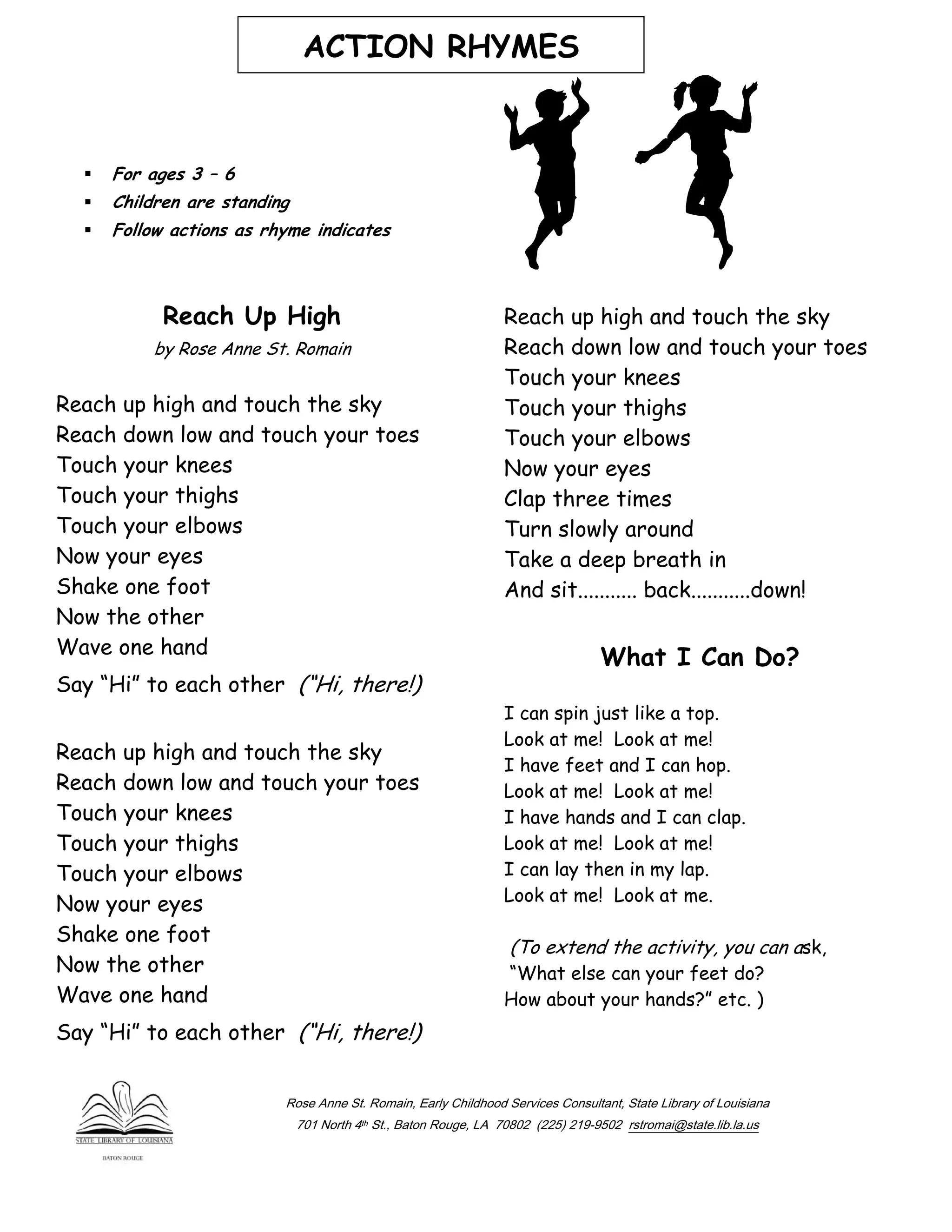 Preschool fingerplays and action rhymes | PDF