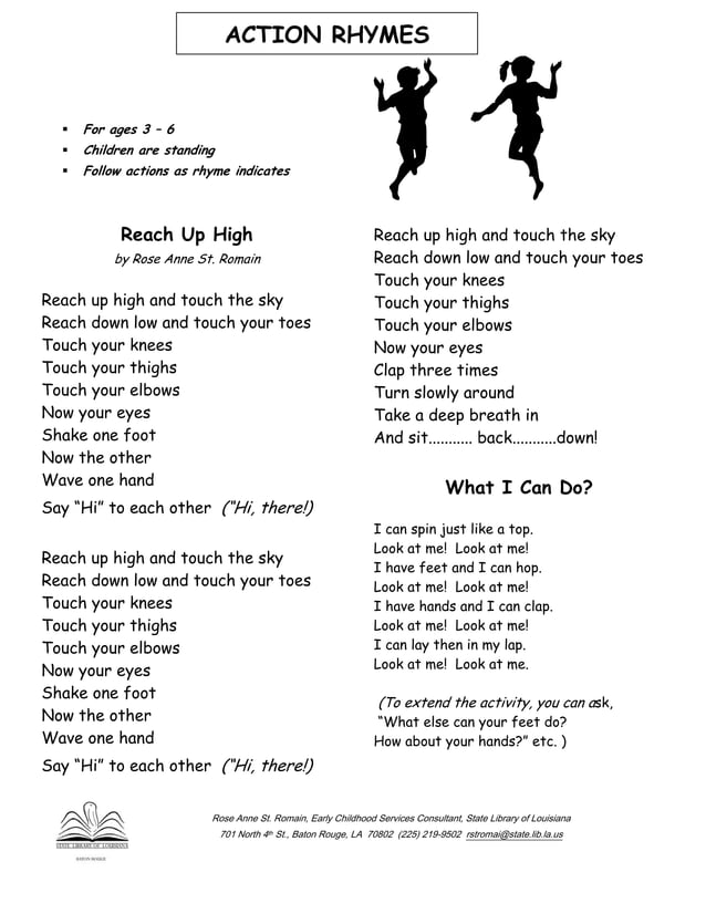 Preschool fingerplays and action rhymes | PDF