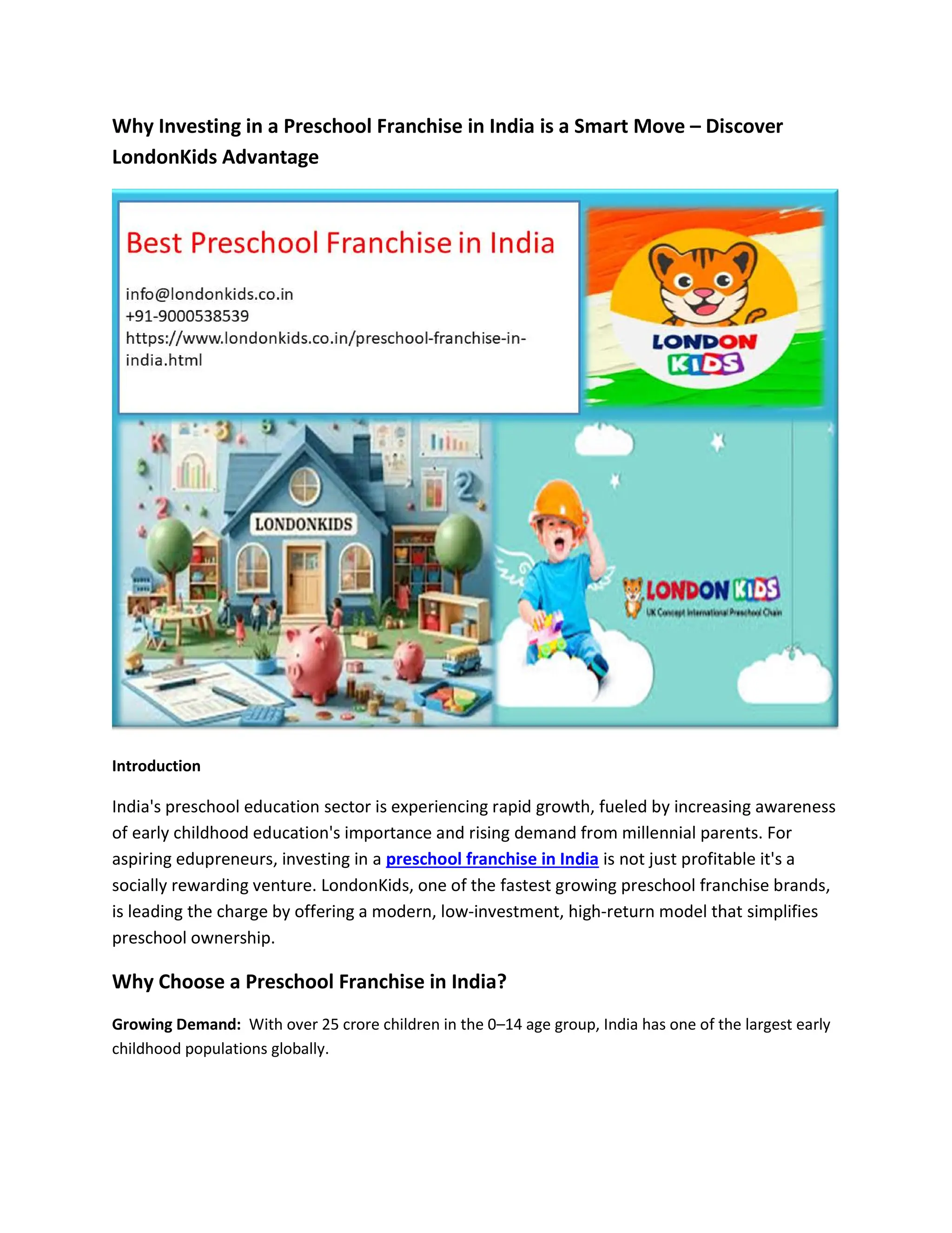preschool franchise India, London Kids | PDF