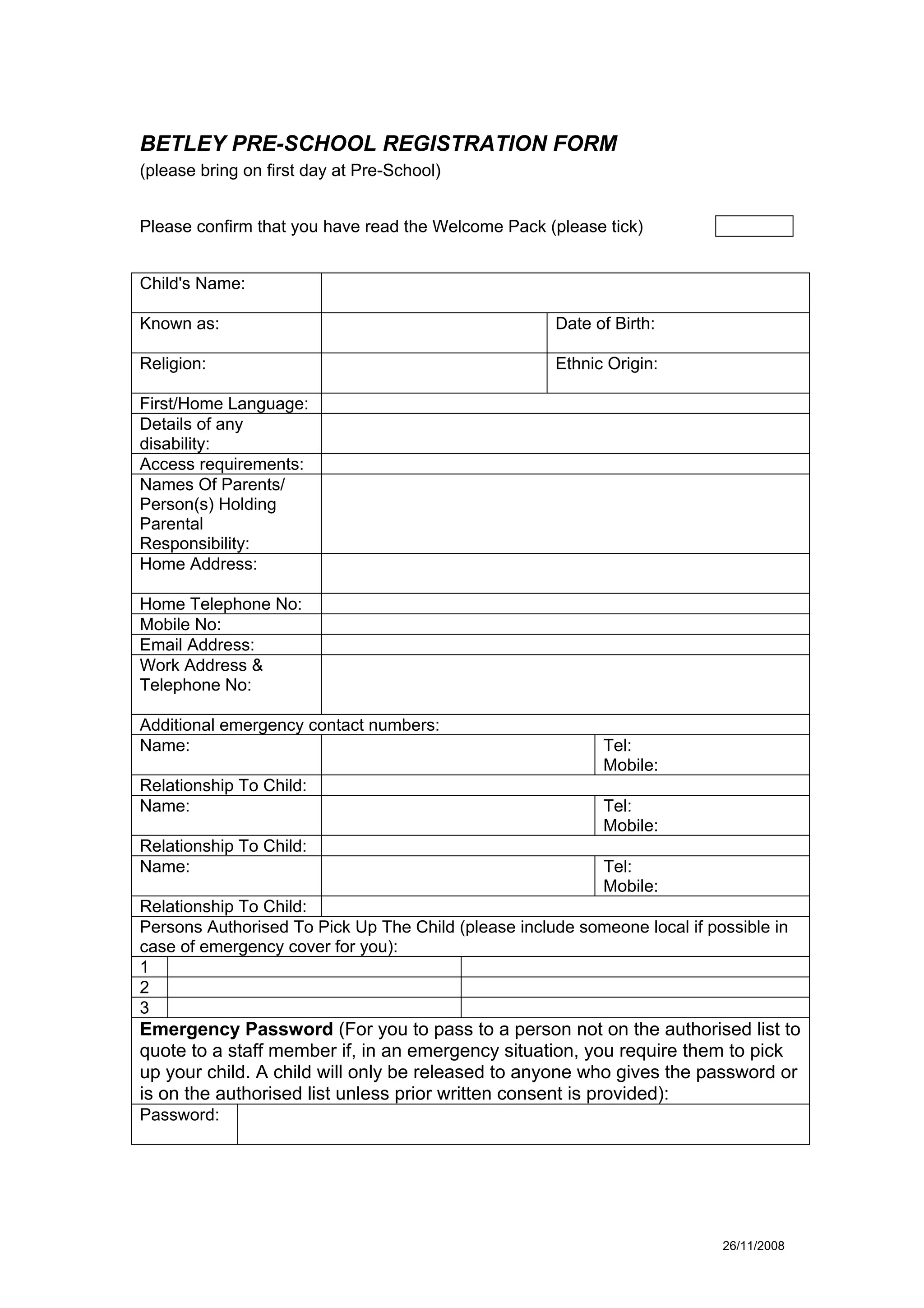 Pre school reg form | PDF