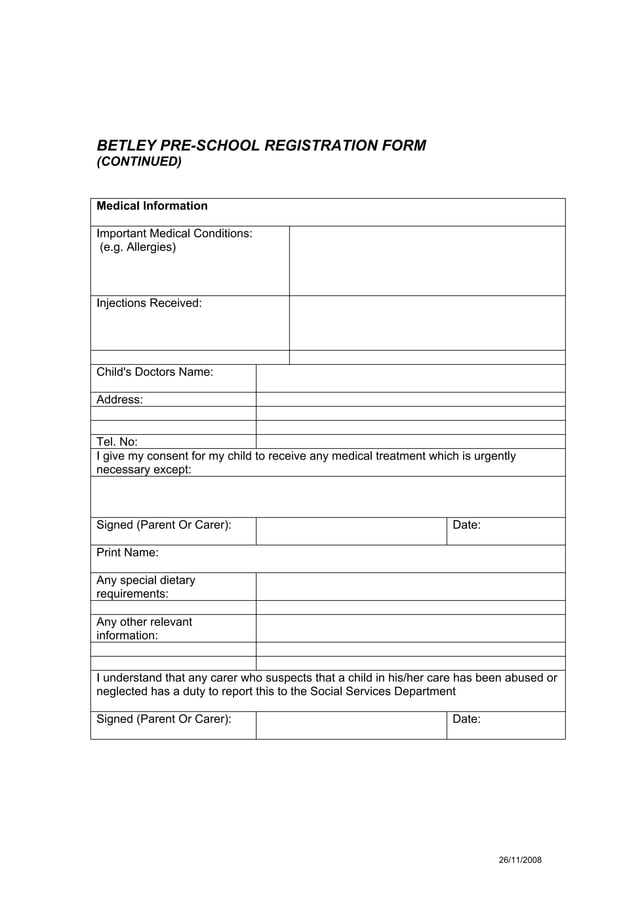 Pre school reg form | PDF