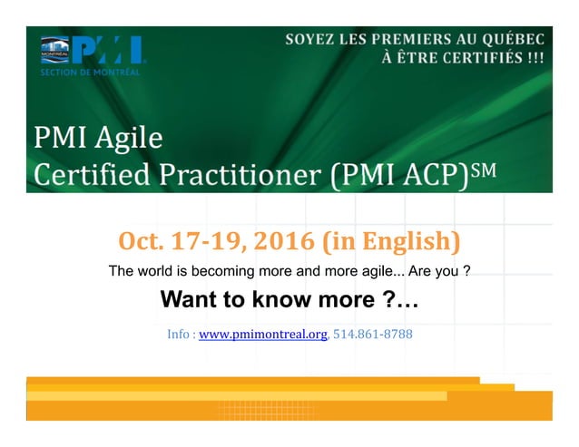 Présentation des certifications PMI-RMP et PMI-ACP | PDF