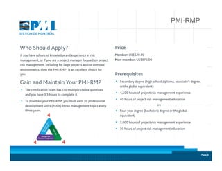 Présentation des certifications PMI-RMP et PMI-ACP | PDF