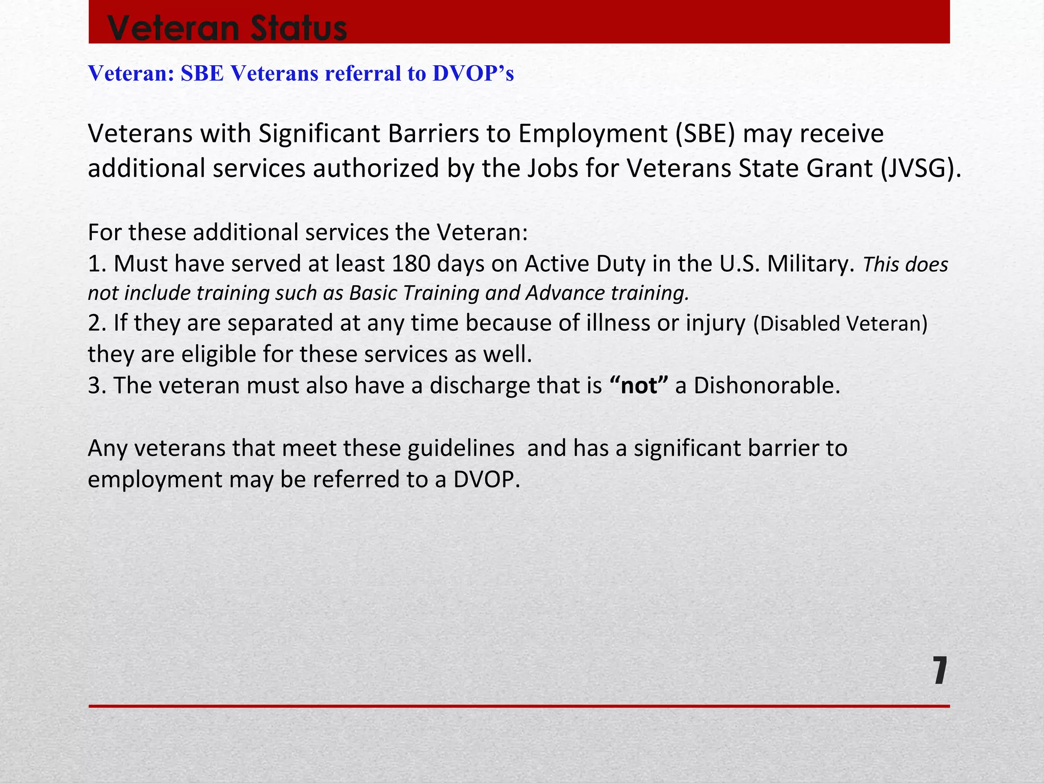 WDA-1 Veterans Priority of Service Pre-screening Presentation | PPT