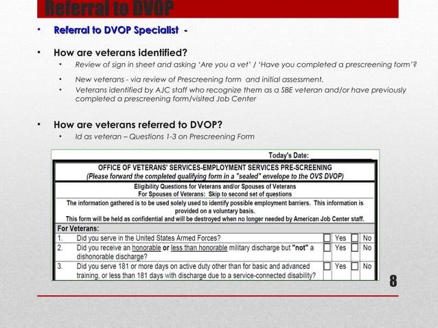 WDA-1 Veterans Priority of Service Pre-screening Presentation | PPT