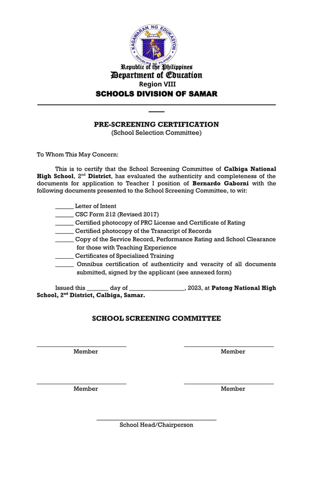 prescreening.docx SAMPLE ONLY............ | DOCX