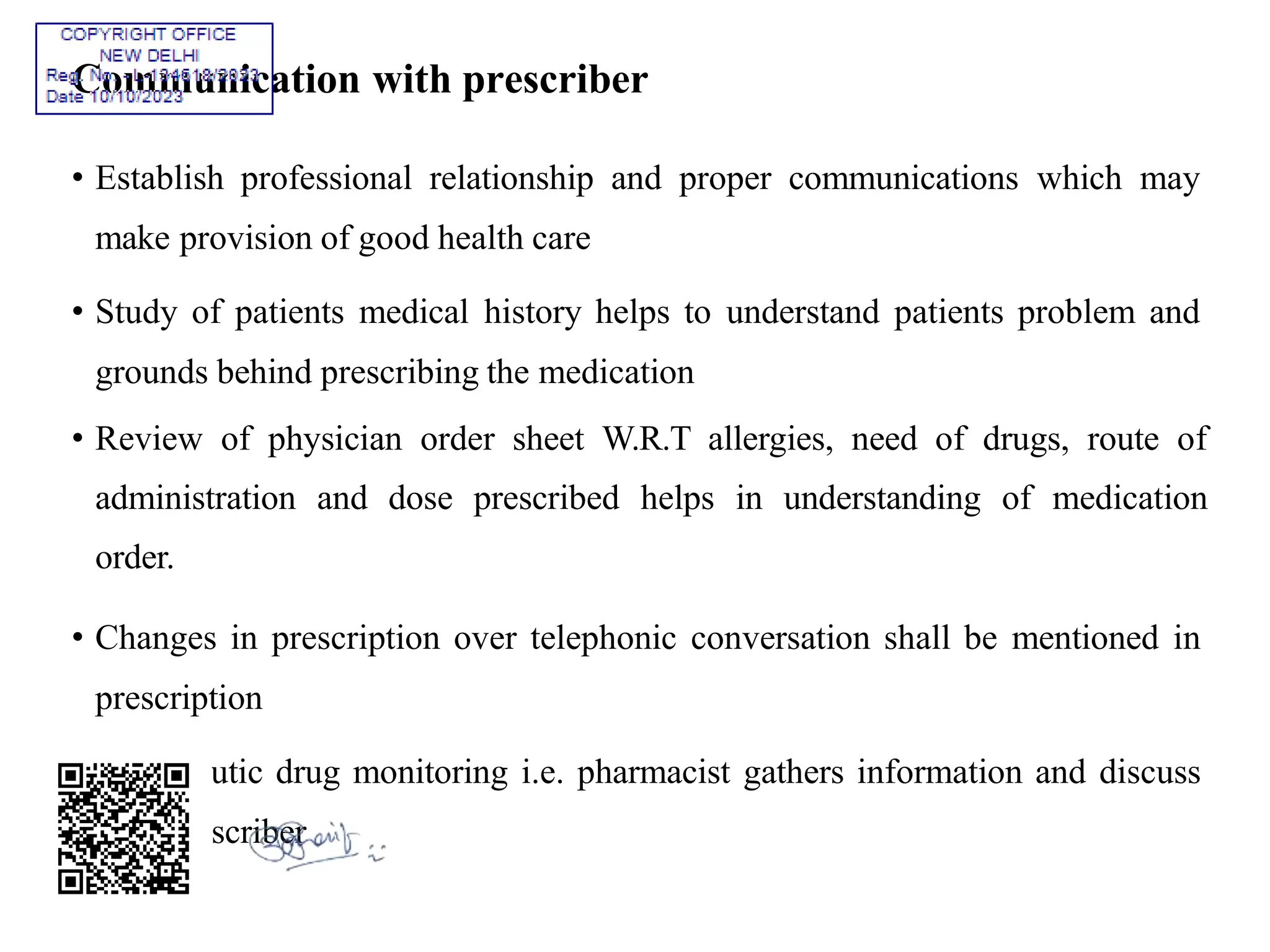 Prescribed medication order and communication skills | PPTX