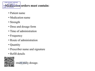 Prescribed medication order and communication skills | PPTX