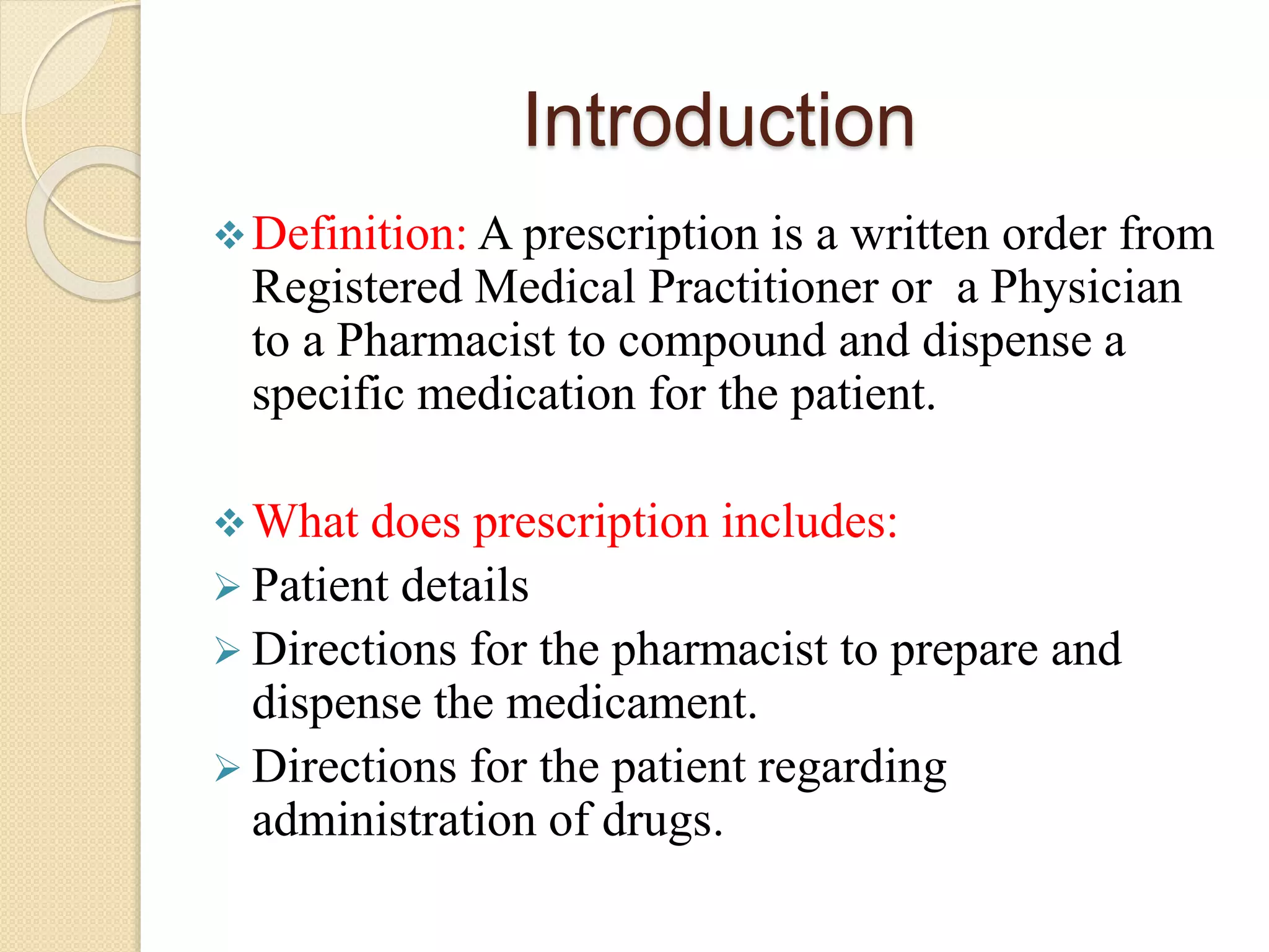 PARTS OF PRESCRIPTION AND HANDLING OF PRESCRIPTION | PPTX