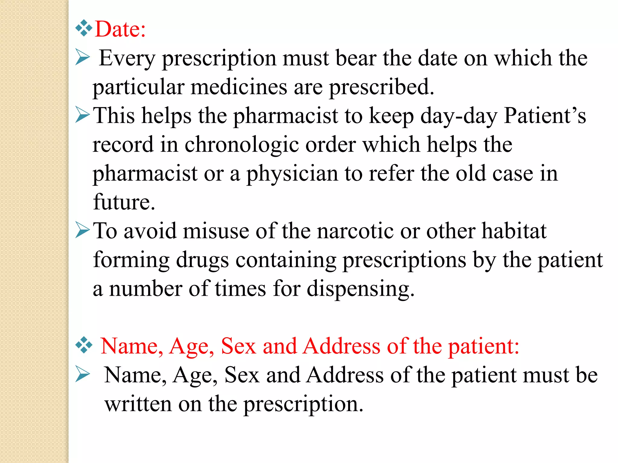 PARTS OF PRESCRIPTION AND HANDLING OF PRESCRIPTION | PPTX