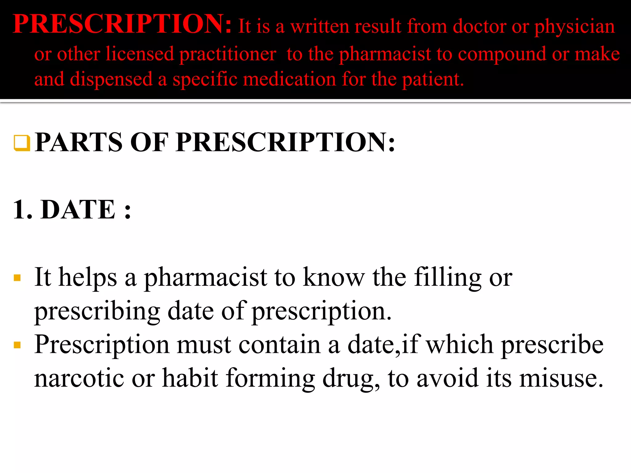 Parts of Prescription | PPTX | Pharmaceutical Drugs | Medical Health