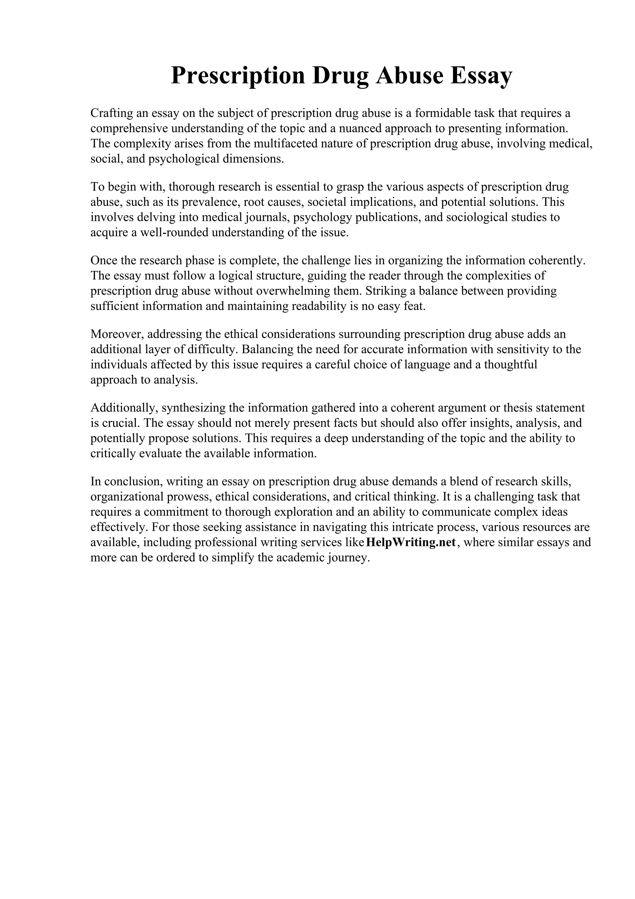 Prescription Drug Abuse Essay | PDF