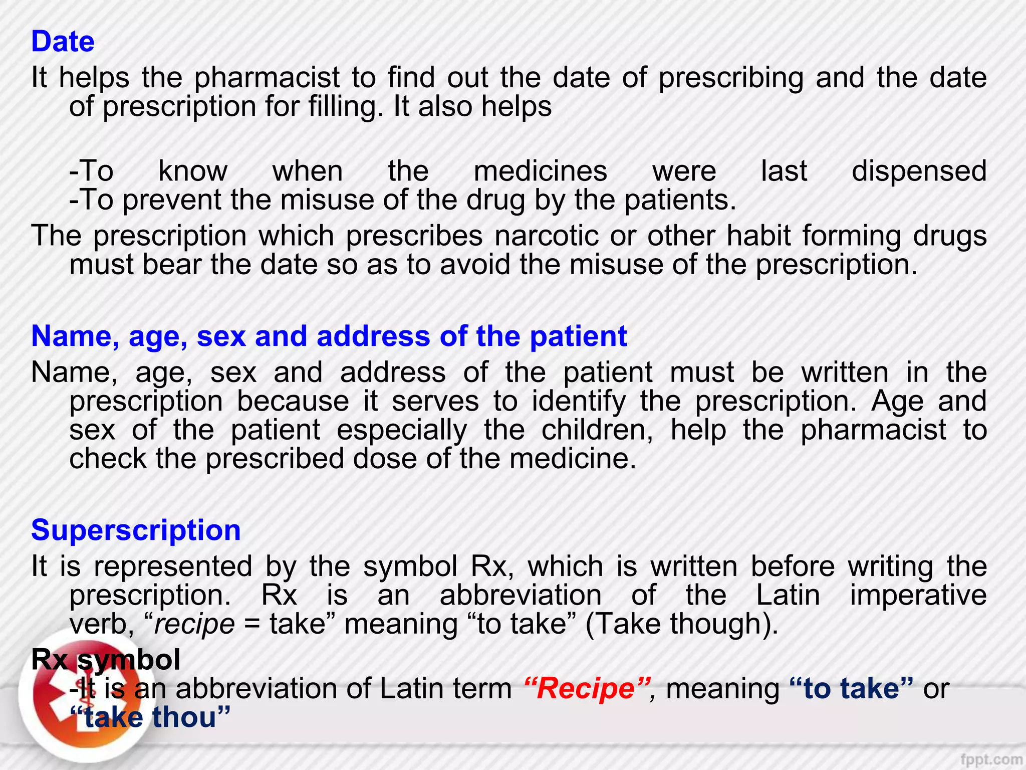 Basic principles of compounding and dispensing (Prescription) MANIK | PPTX