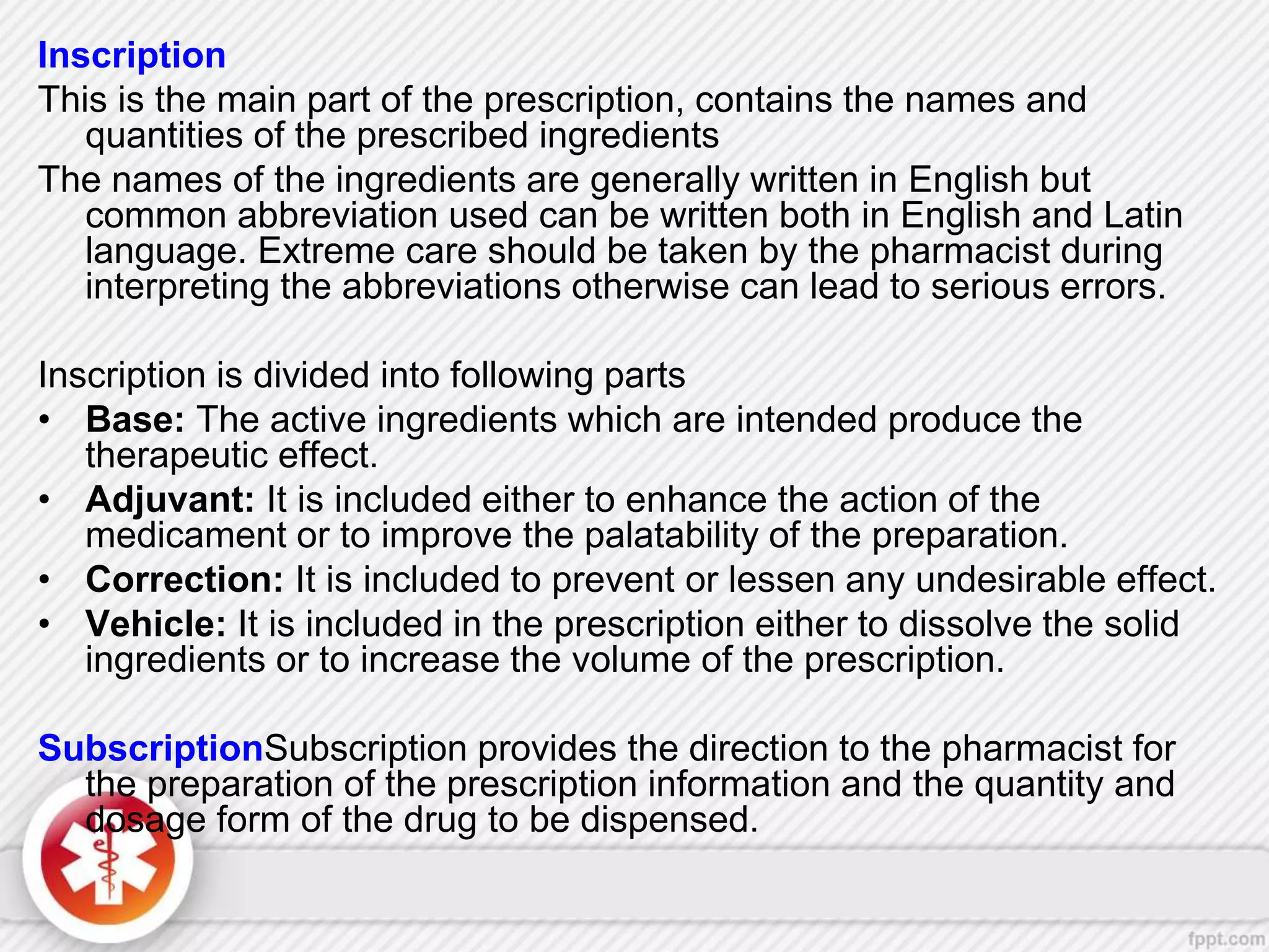 Basic principles of compounding and dispensing (Prescription) MANIK | PPTX