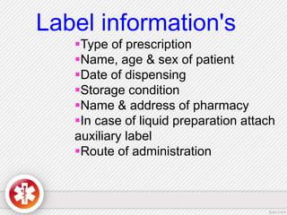 Basic principles of compounding and dispensing (Prescription) MANIK | PPTX