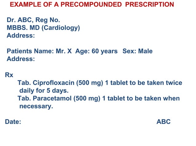 Prescription writing and parts of prescription