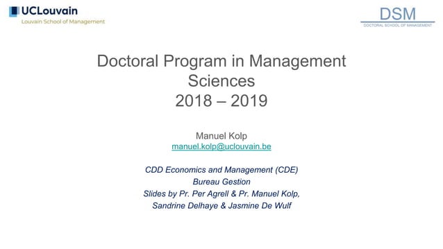 PhD Program in Management, UCLouvain 2018, Louvain School of Management ...