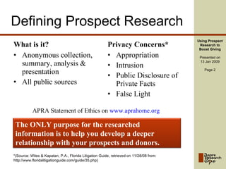 Using Prospect Research to Boost Giving | PPT