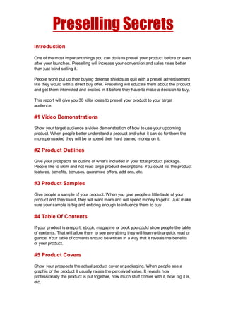 Pre Selling Secrets | PDF | Marketing and Advertising | Business