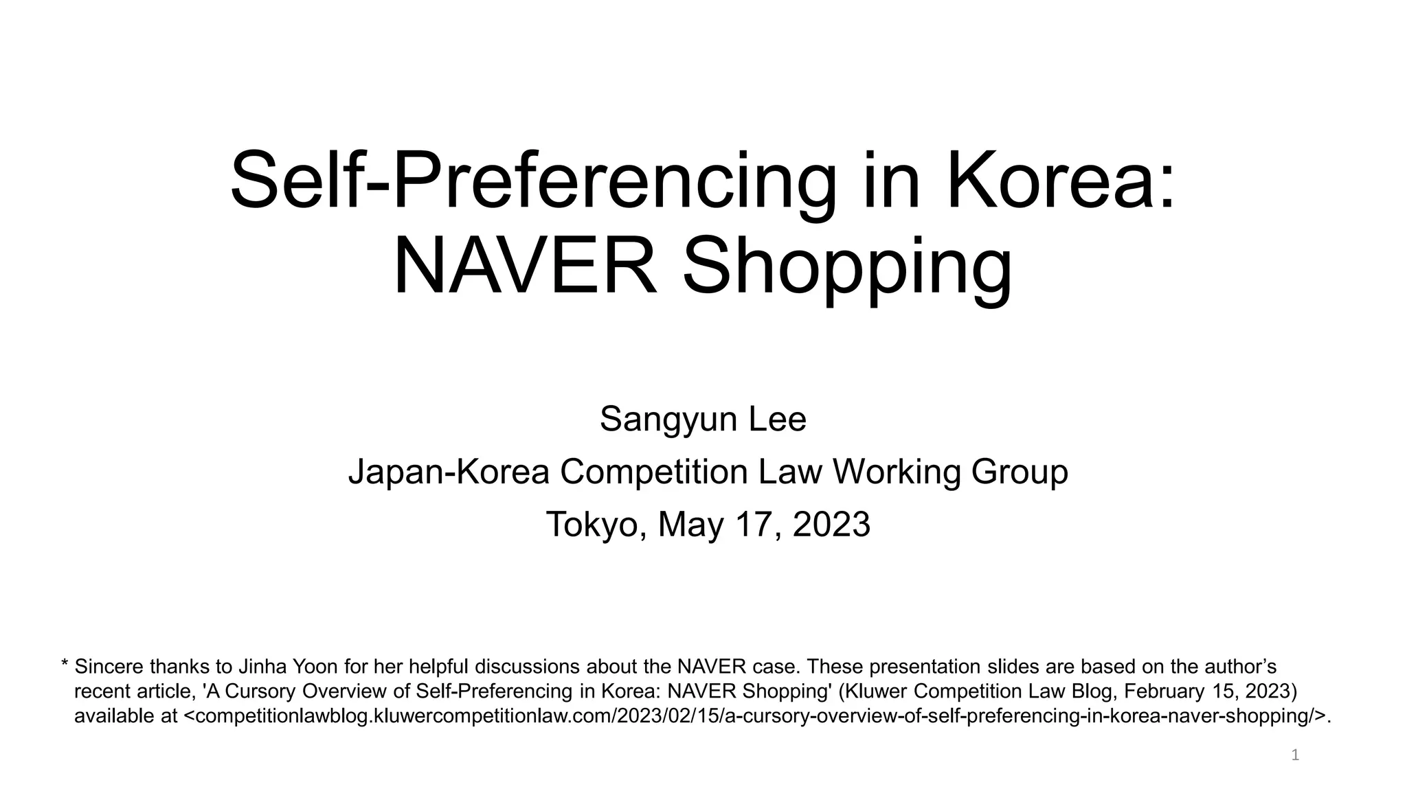 Sangyun Lee, 'Self-Preferencing in Korea: NAVER Shopping' (Japan-Korea ...