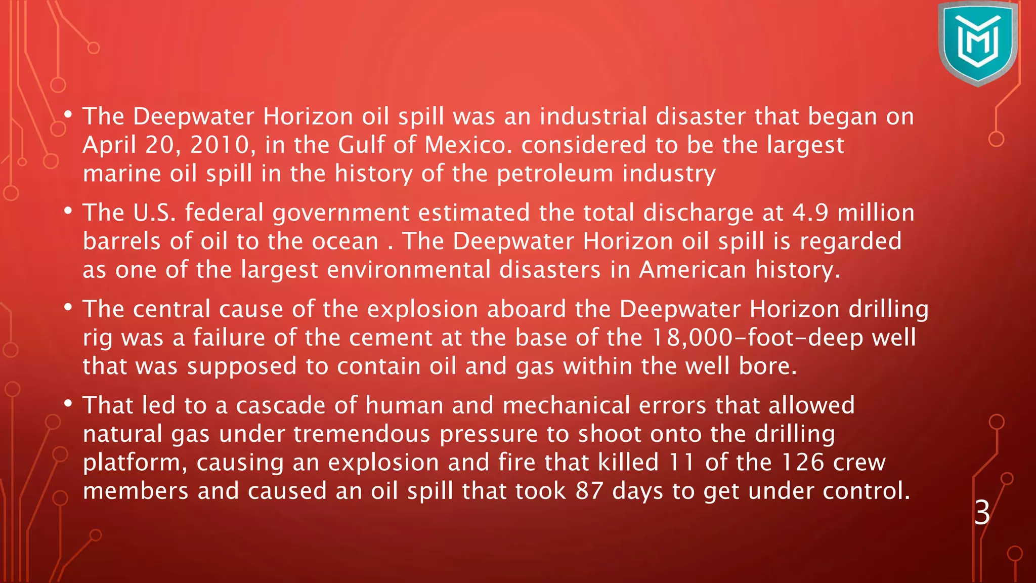 The oil spill disaster, deep-water horizon | PPTX | Environment | Science