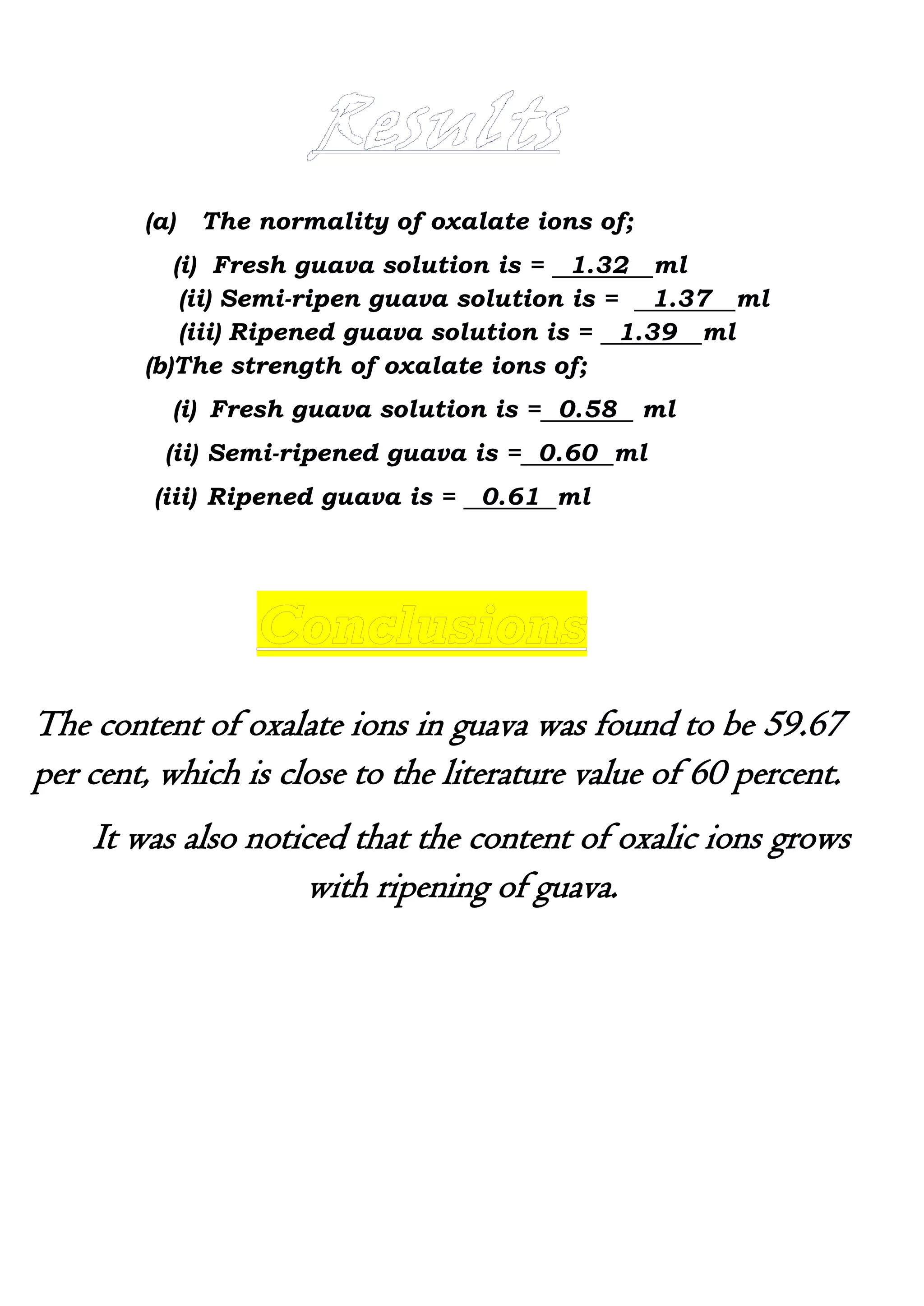 Presence Of Oxalate Ions In Guava | PDF