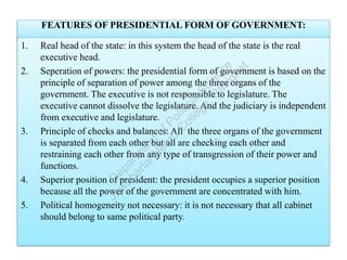 Comparative Politics : Parliamentary V/S presidential forms of Govts ...