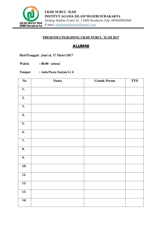 Contoh Presensi upgrading