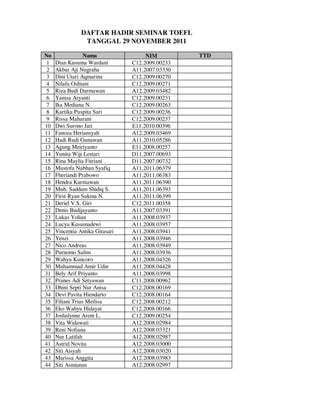 Presensi seminar toefl | PDF