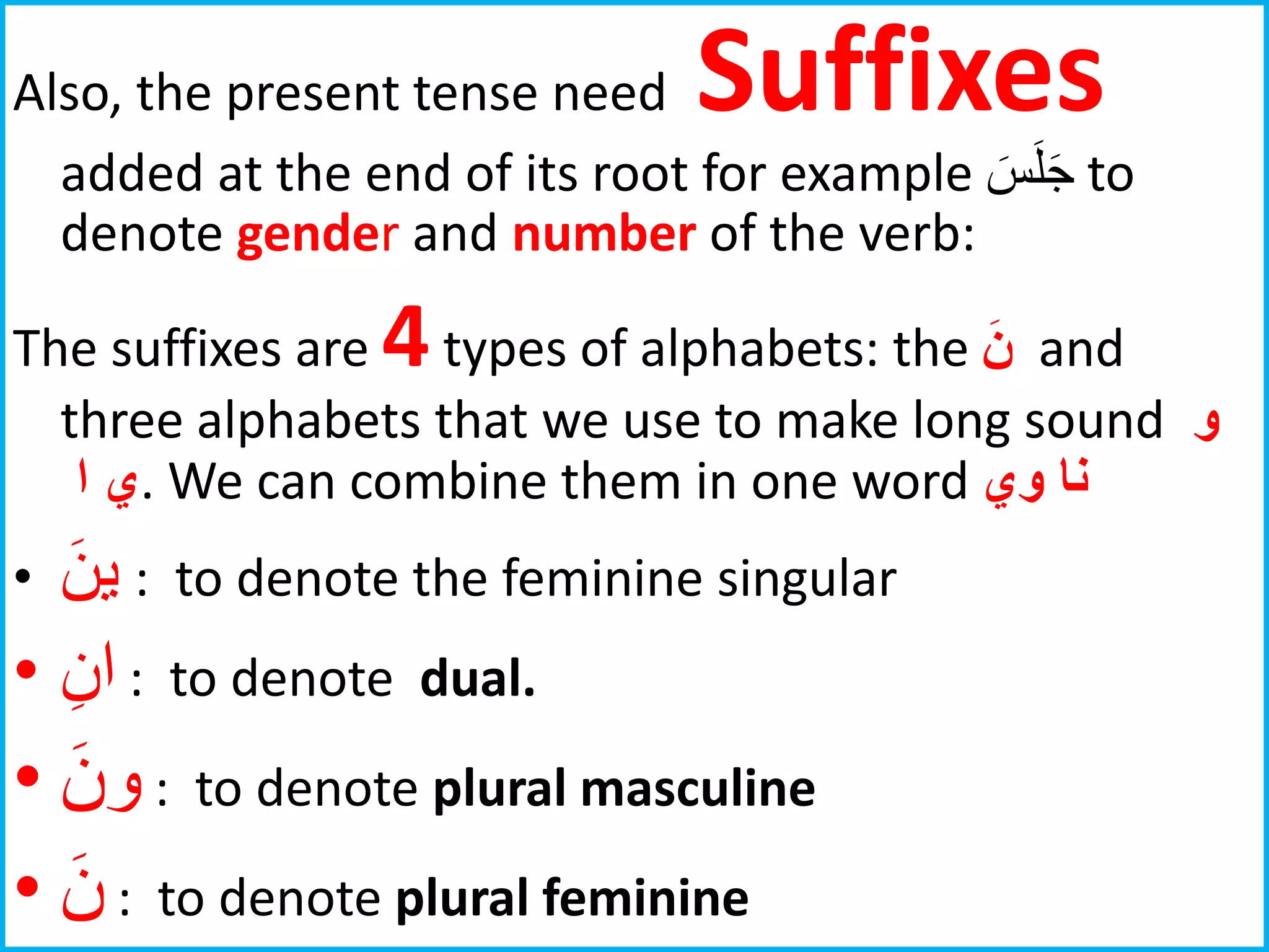 Arabic verb : Present tense ٱلْفِعْلُ ٱلْمُضَارِع | PPTX