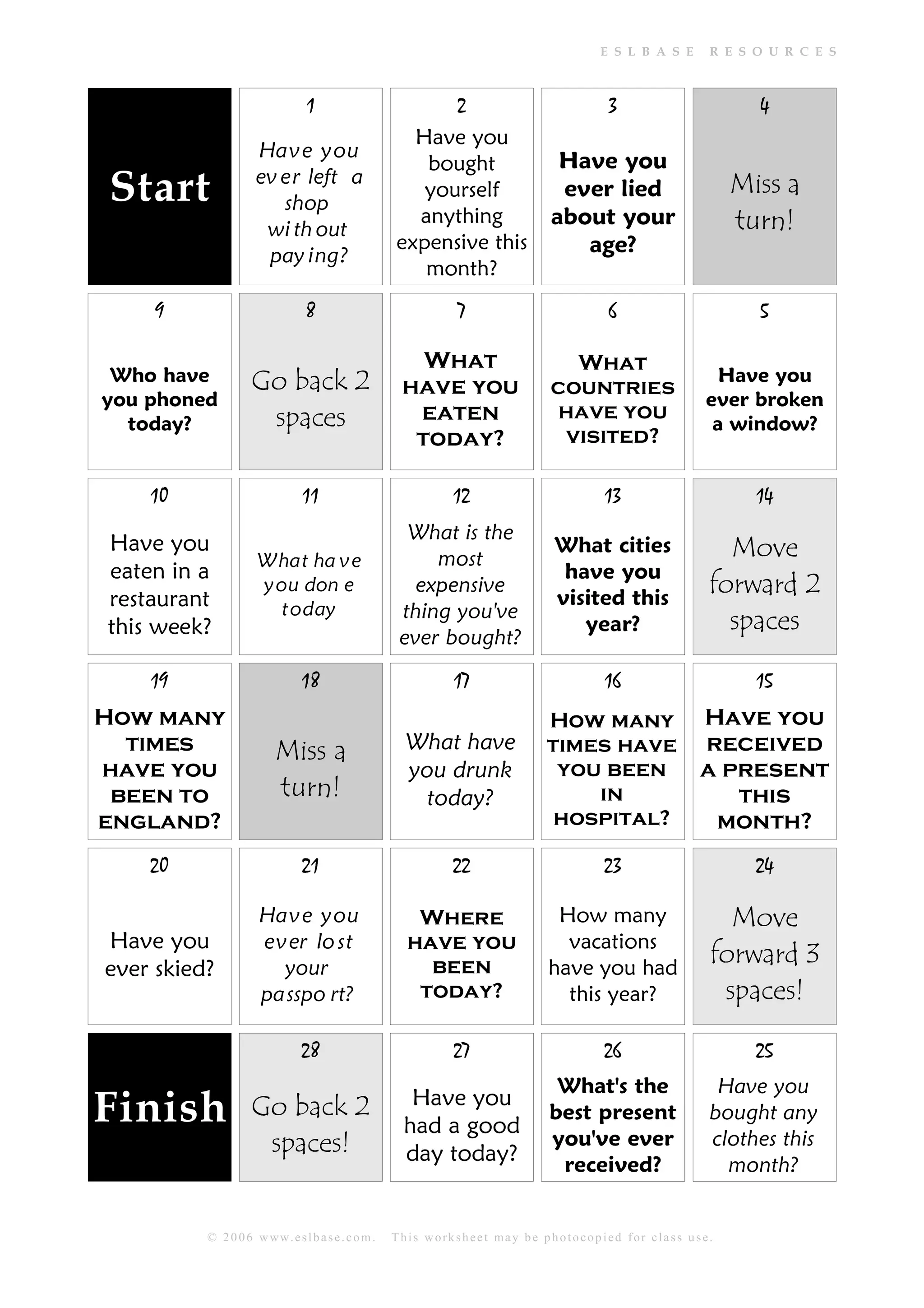 Present perfect-board-game | PDF