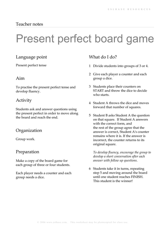 Present perfect-board-game | PDF