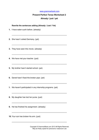 Present perfect-tense-already-just-yet | PDF