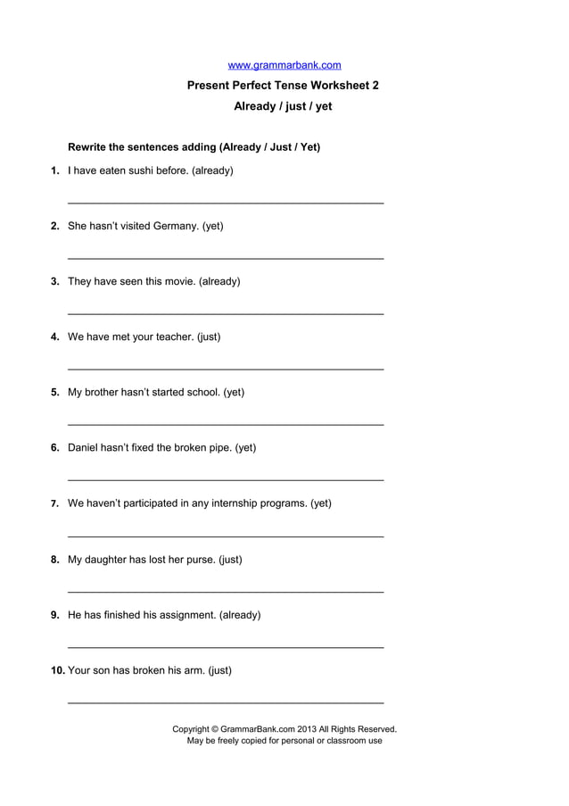 Present perfect-tense-already-just-yet | PDF | Homework and Study ...