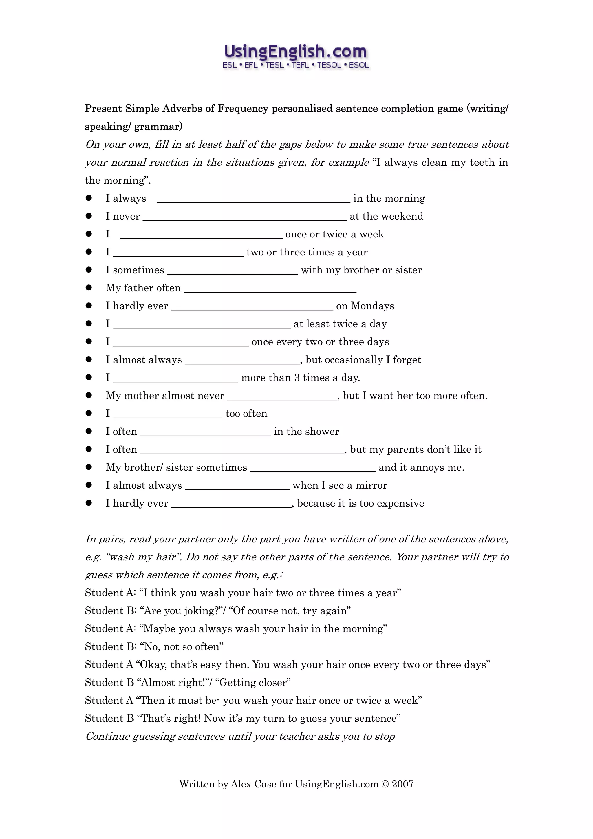 Present simple-adverbs-of-frequency-completion-game | PDF