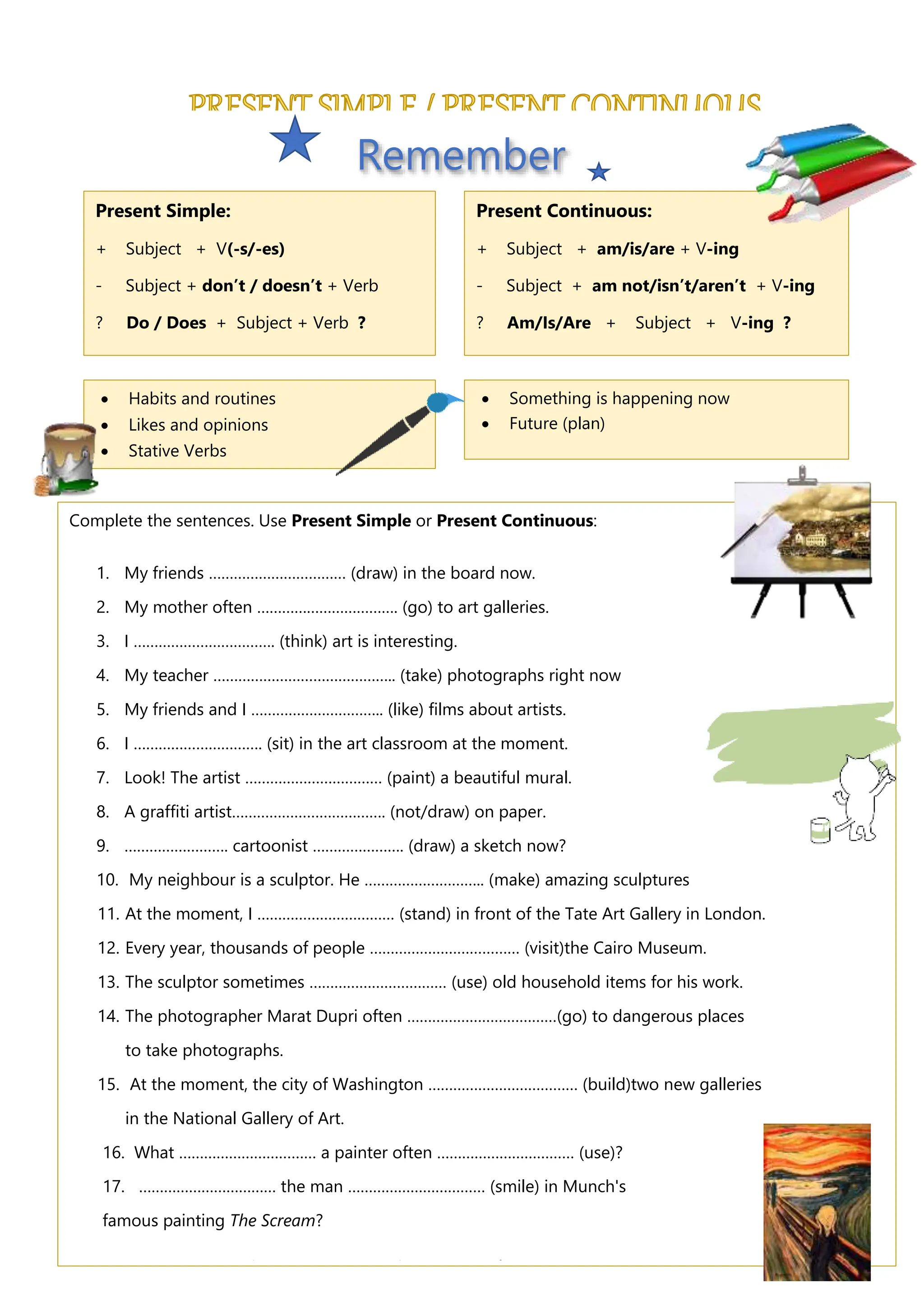 present-simple-and-present-continuous-grammar-drills_144415.docx | Arts ...