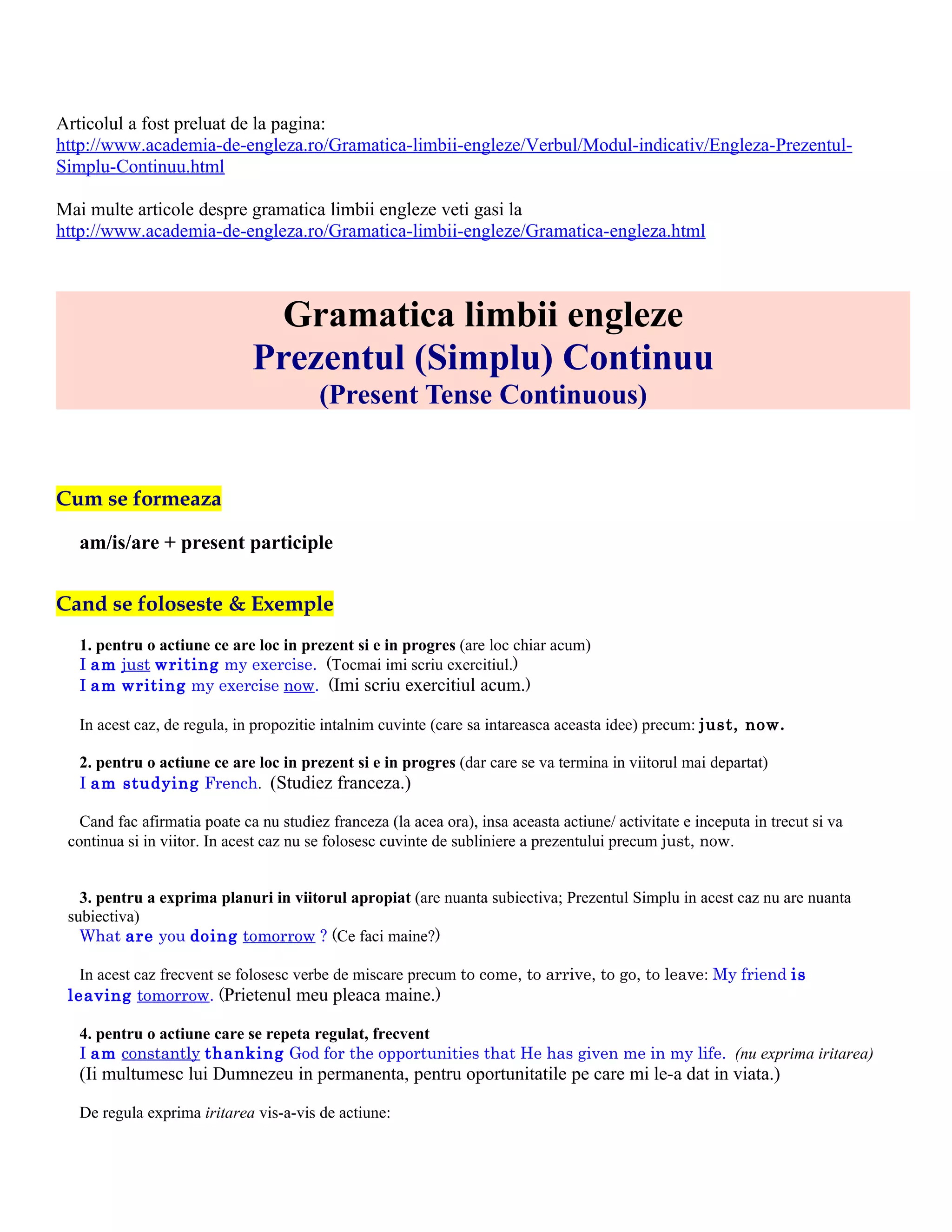 Present tense continuous | DOC