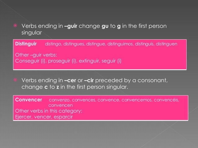 Present Tense: Stem-changing, Spell-changing and Irregular Verbs | PPT