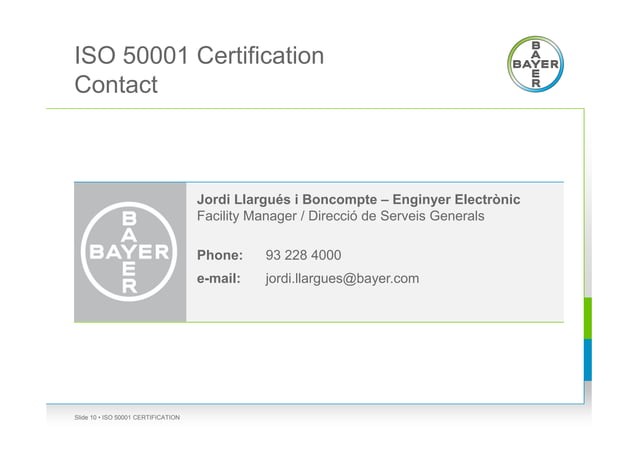 Bayer Seu corporativa Sant Joan Despí: ISO50001 certificacion | PPT