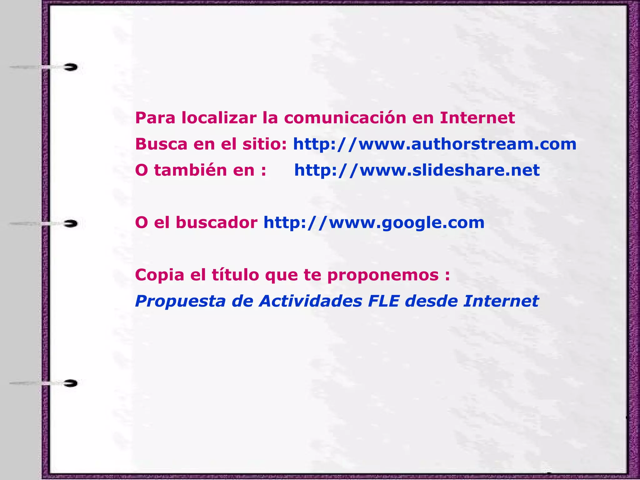 propuesta de actividades FLE desde internet | PPT | Education