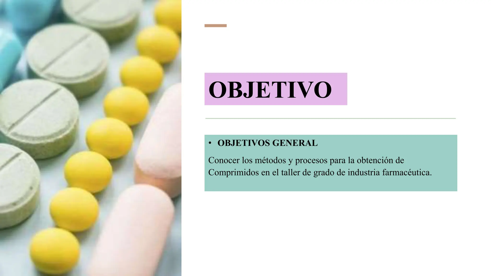 objetivos generales conocer los métodos y procesos de comprimidos en el taller de grado de ...