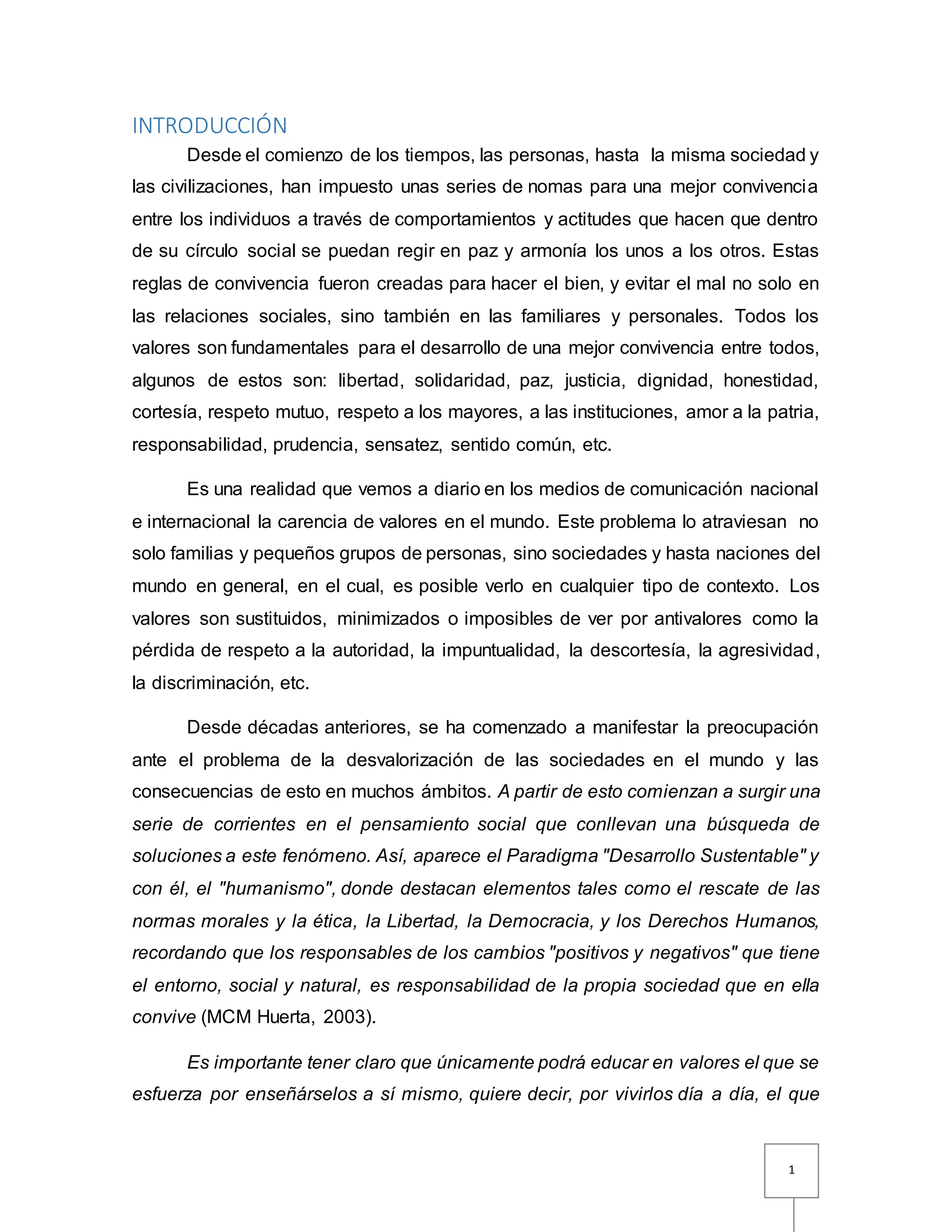 Perdida de Valores en la Sociedad | DOCX