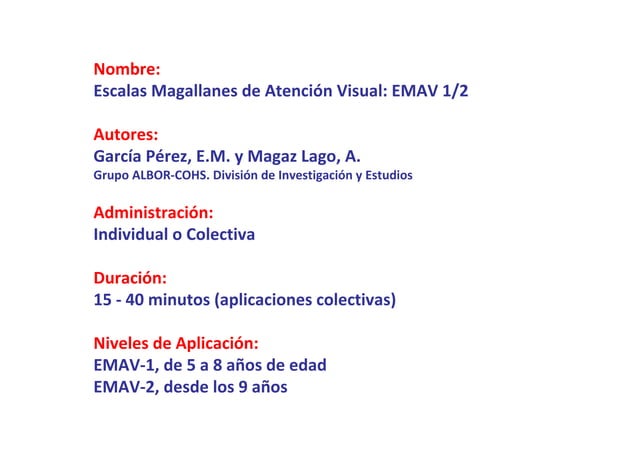 EMAV. Escalas Magallanes de Atención Visual | PDF