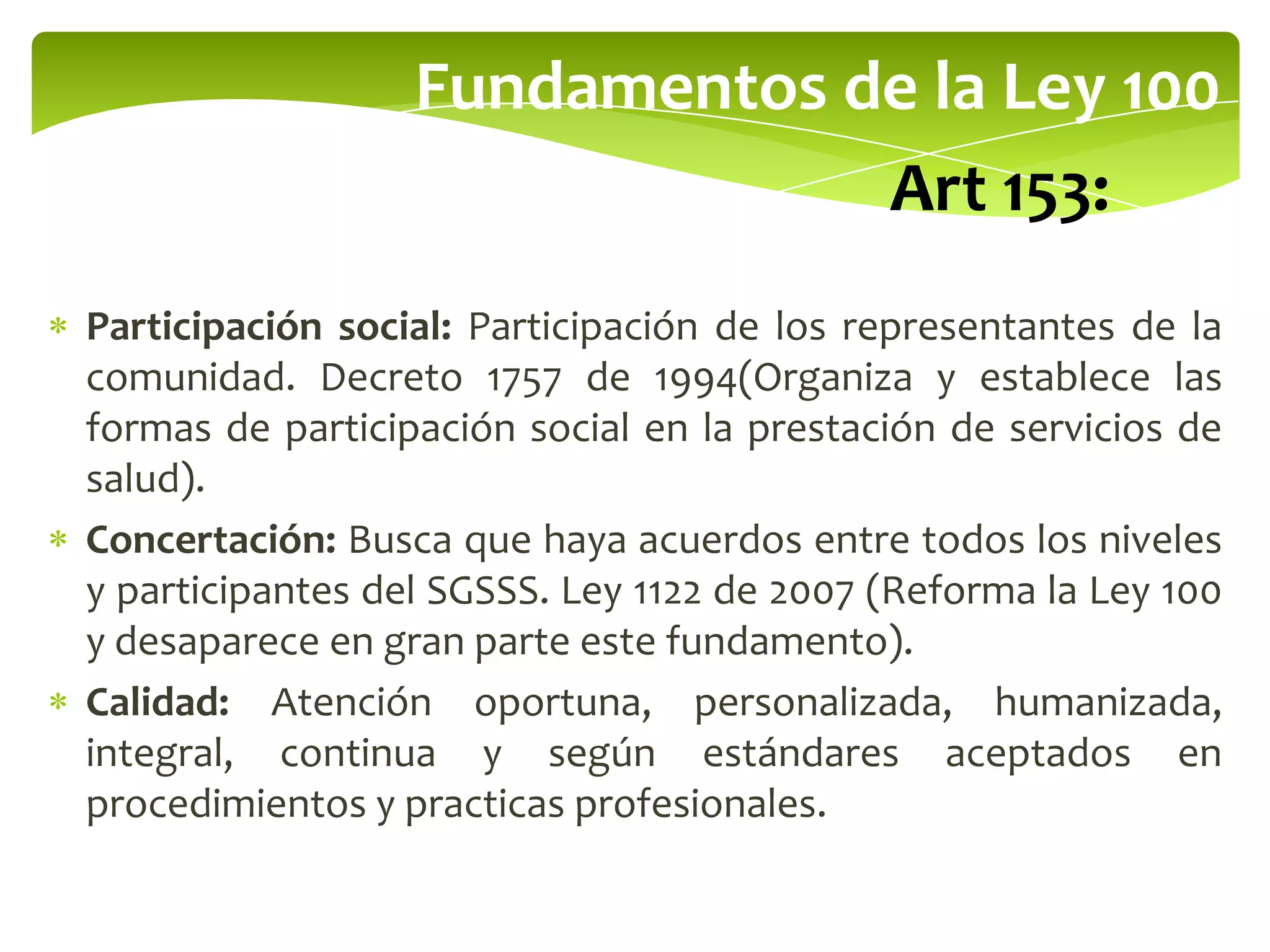 Ley 100 de 1993 | PPSX | Health Insurance | Insurance